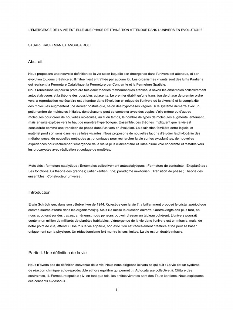 Stuart Hauffman & Andrea Roli - Cornell | PDF