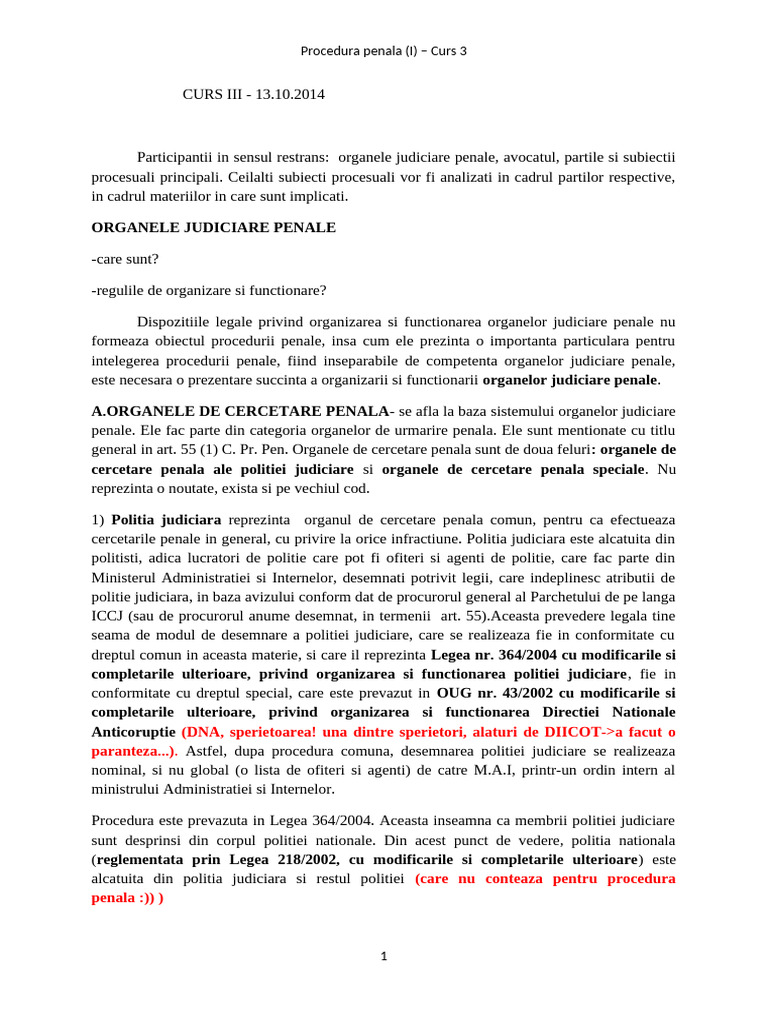 Procedura Penala Cursul 3 | PDF