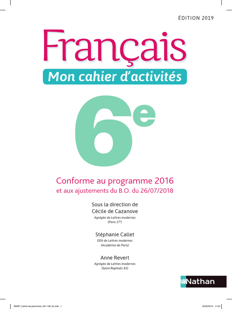 NATHAN Mon Cahier D Activites 6e Corriges | PDF
