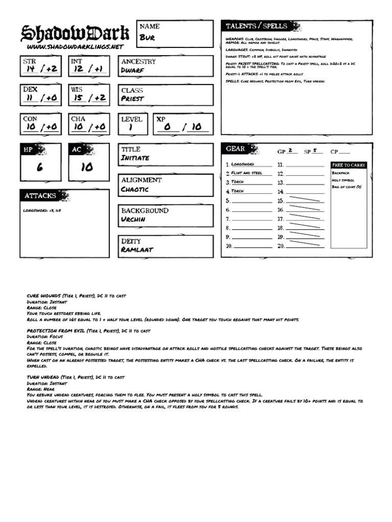 Dwarf Priest: Backpack Holy Symbol Bag of Coins | PDF