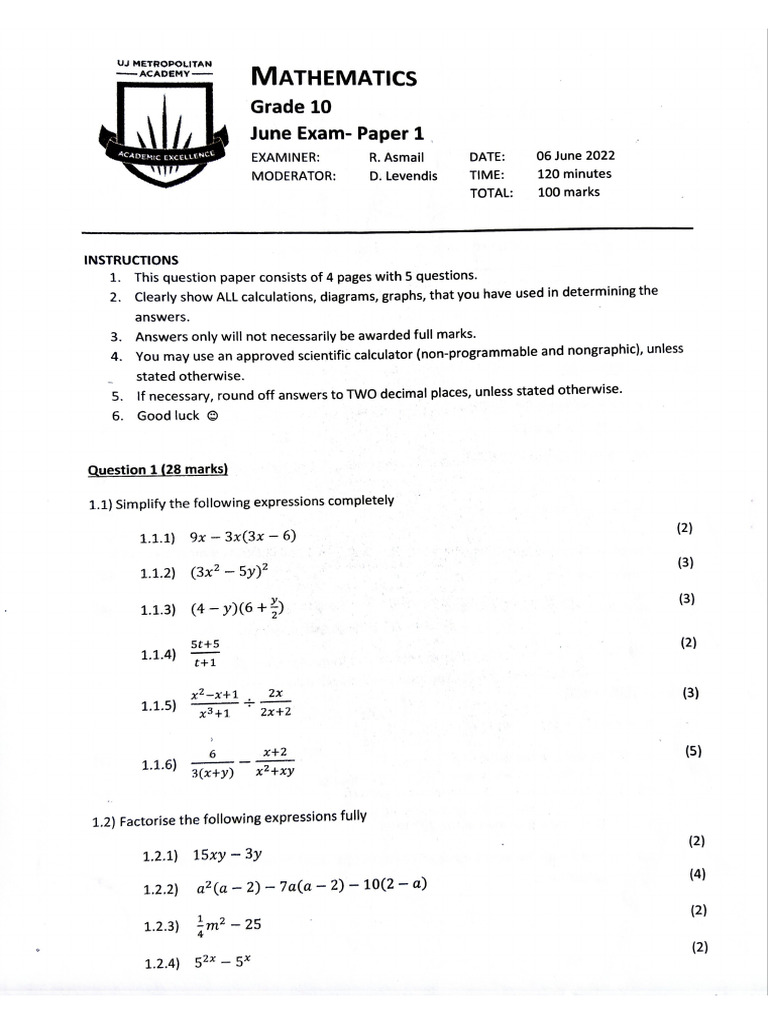 GR 10 P1 and P2 June Exam | PDF