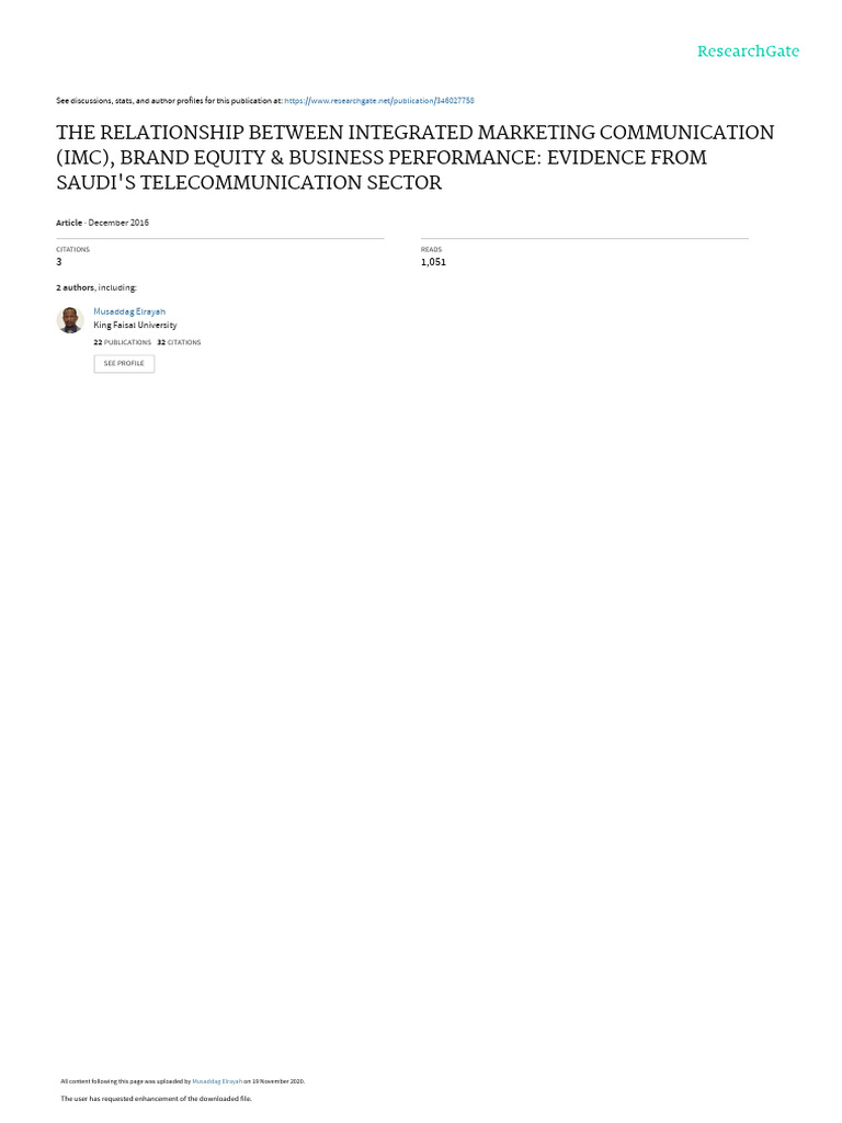 THE RELATIONSHIP BETWEEN INTEGRATED MARKETING COMMUNICATION (IMC), BRAND EQUITY & BUSINESS ...