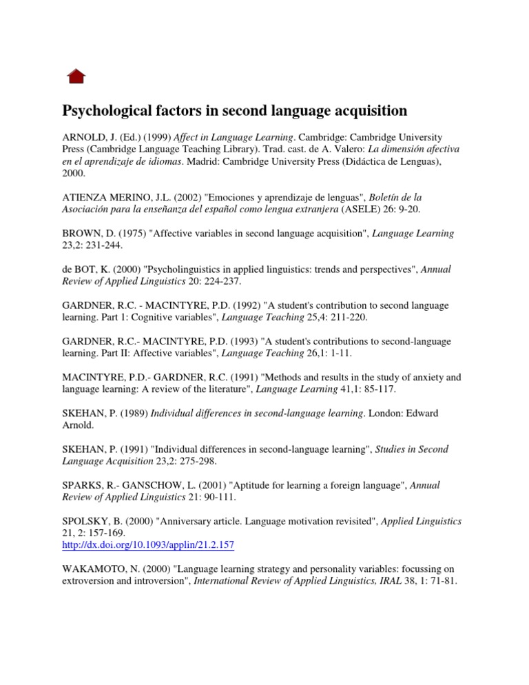 Psychological Factors in Second Language Acquisition | PDF
