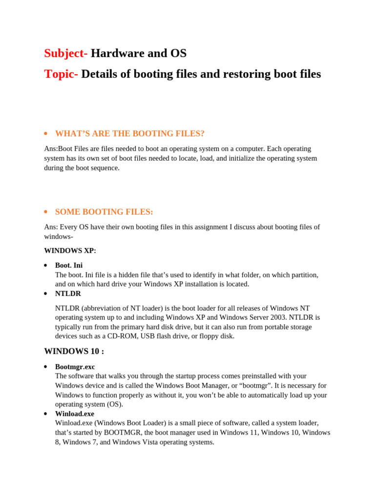 Booting File Restore | PDF