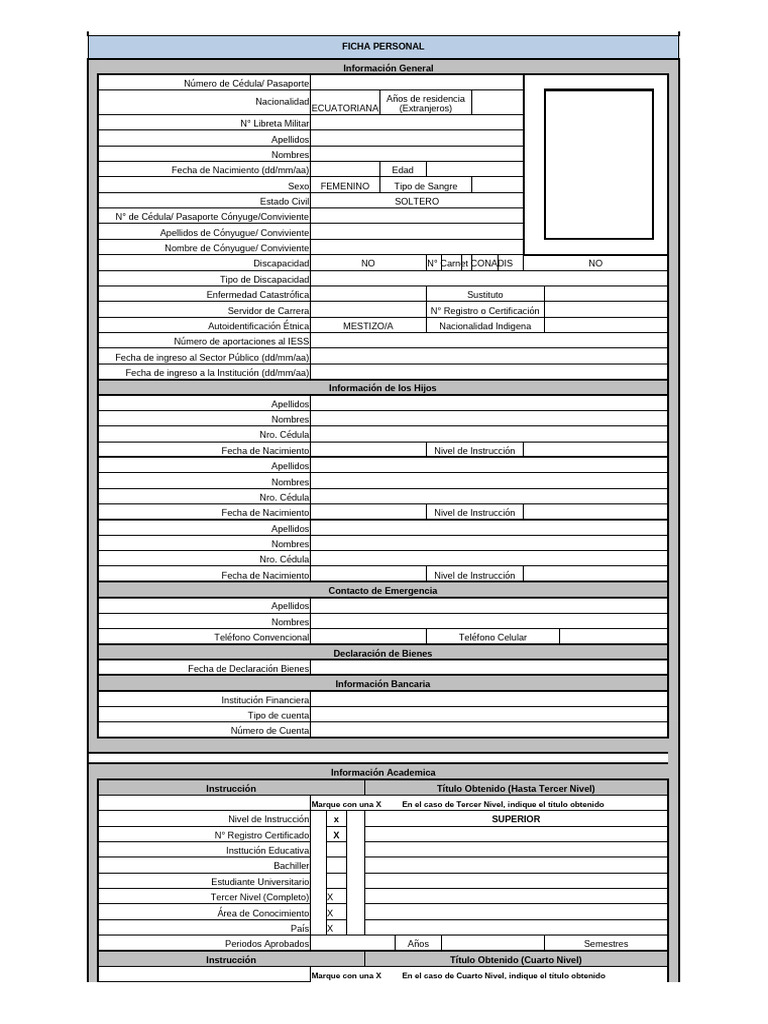 4-Ficha-Personal SIITH For. 001 | PDF