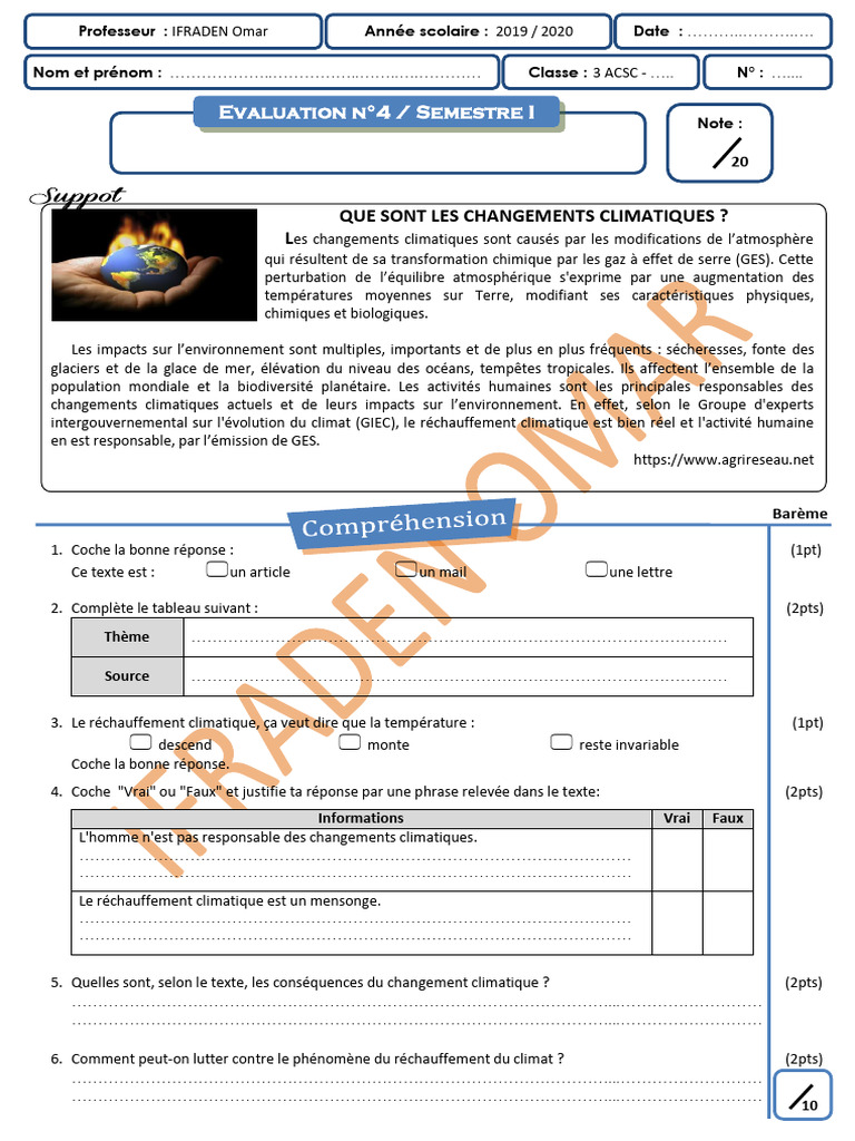 Eval 4 - Sem 1 - Compréhension | PDF