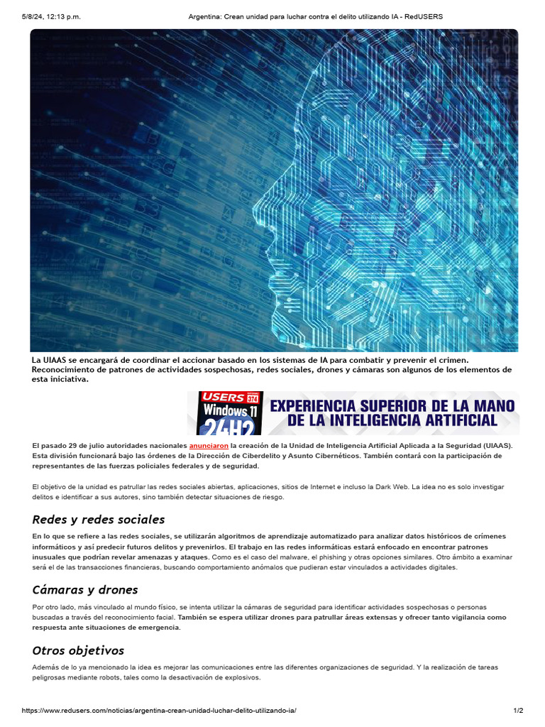 Argentina - Crean Unidad para Luchar Contra El Delito Utilizando IA ...