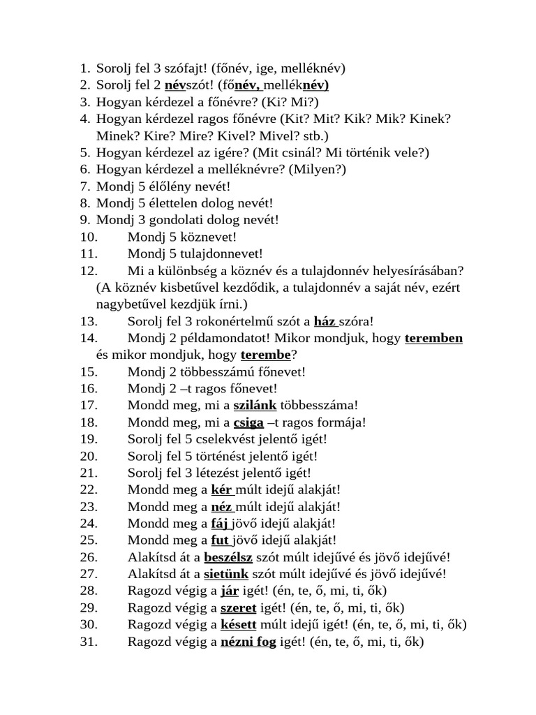 Nyelvtan Kártyák | PDF