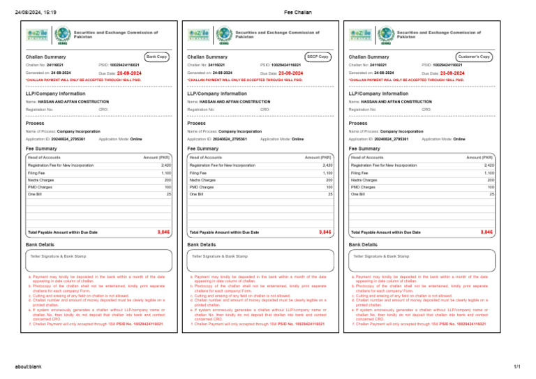 Fee Challan-Javed Iqbal Company | PDF | Service Industries