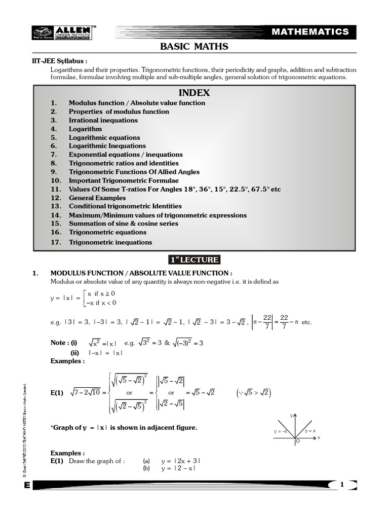 Basic Maths (Allen) | PDF