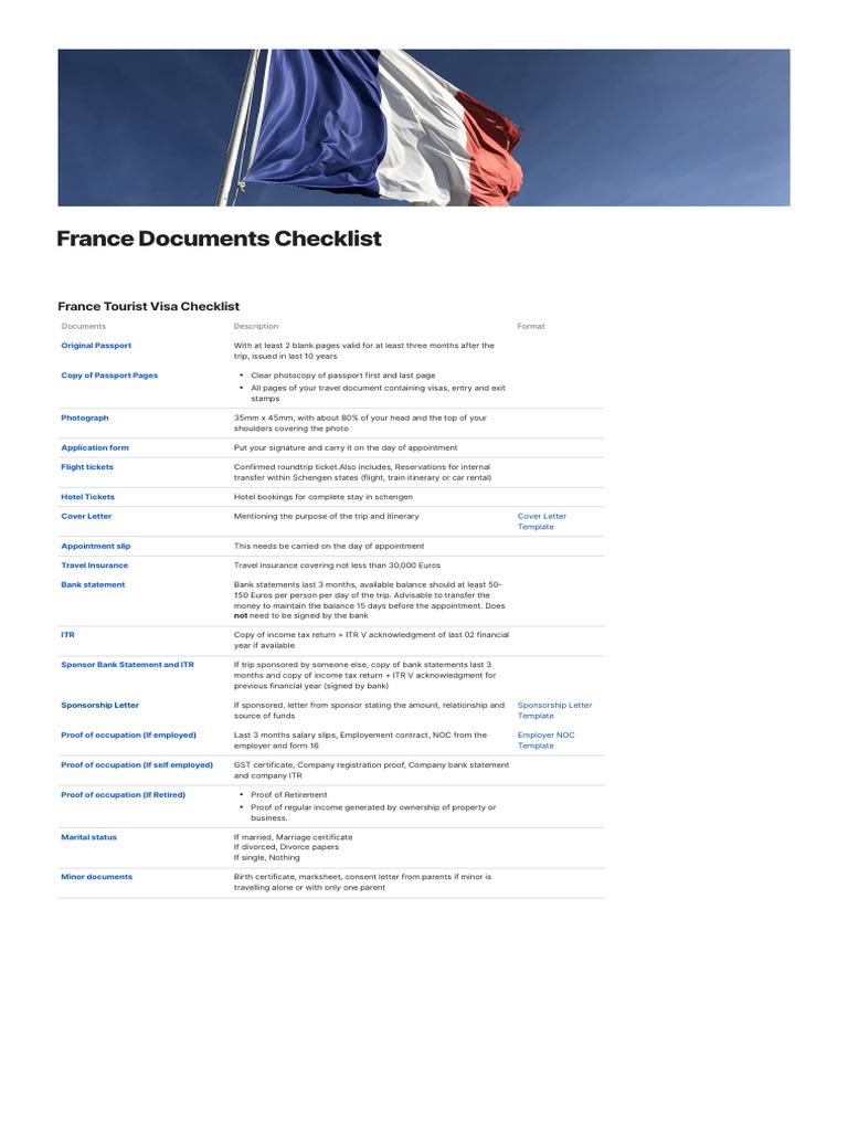 France Document Checklist | PDF | Travel Visa | Passport