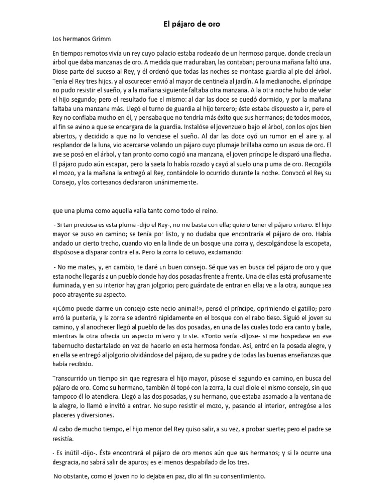 El Pájaro de Oro Hermanos GRIMM | PDF