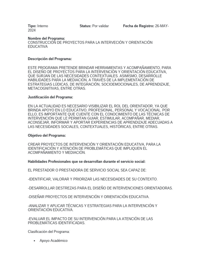 Programa de Servicio Social - 2024 | PDF