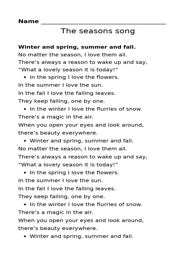 Seasons Song for Kids | PDF