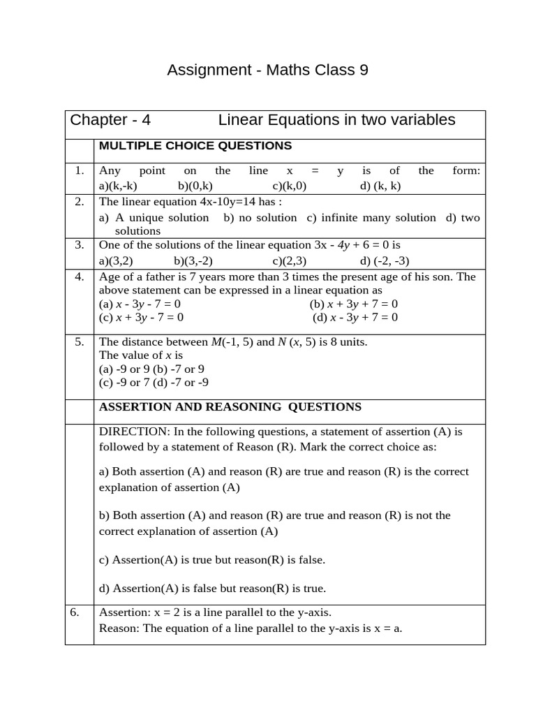 ASSIGNMENT (Linear Equations) | PDF