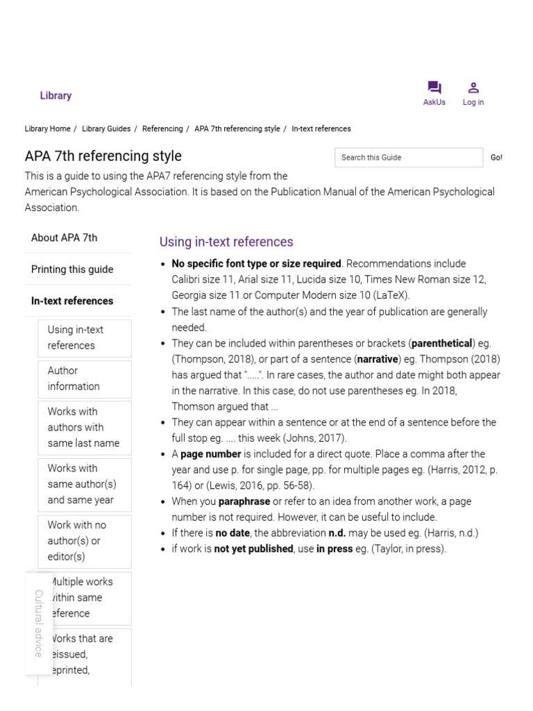 In-Text References - APA 7th Referencing Style - Library Guides at ...