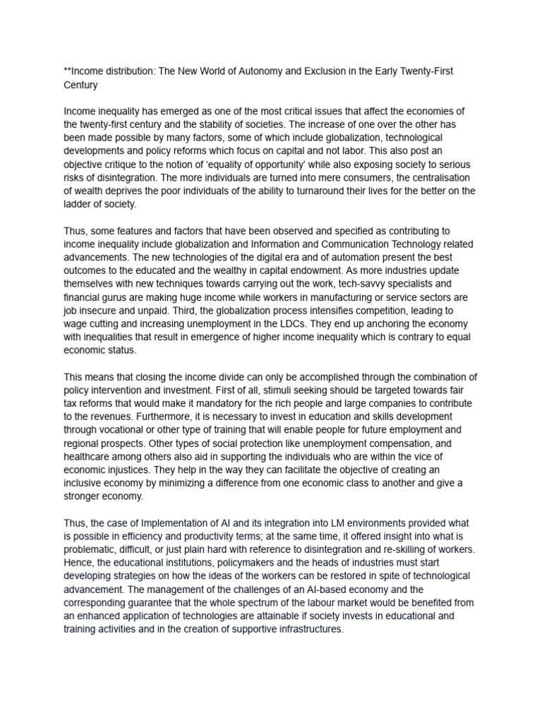 Income Distribution - The New World of Autonomy and Exclusion in The ...