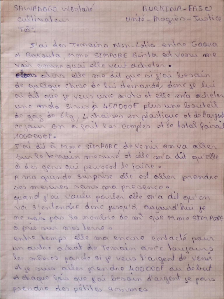 Lettre de SAWADOGO Wentaré | PDF