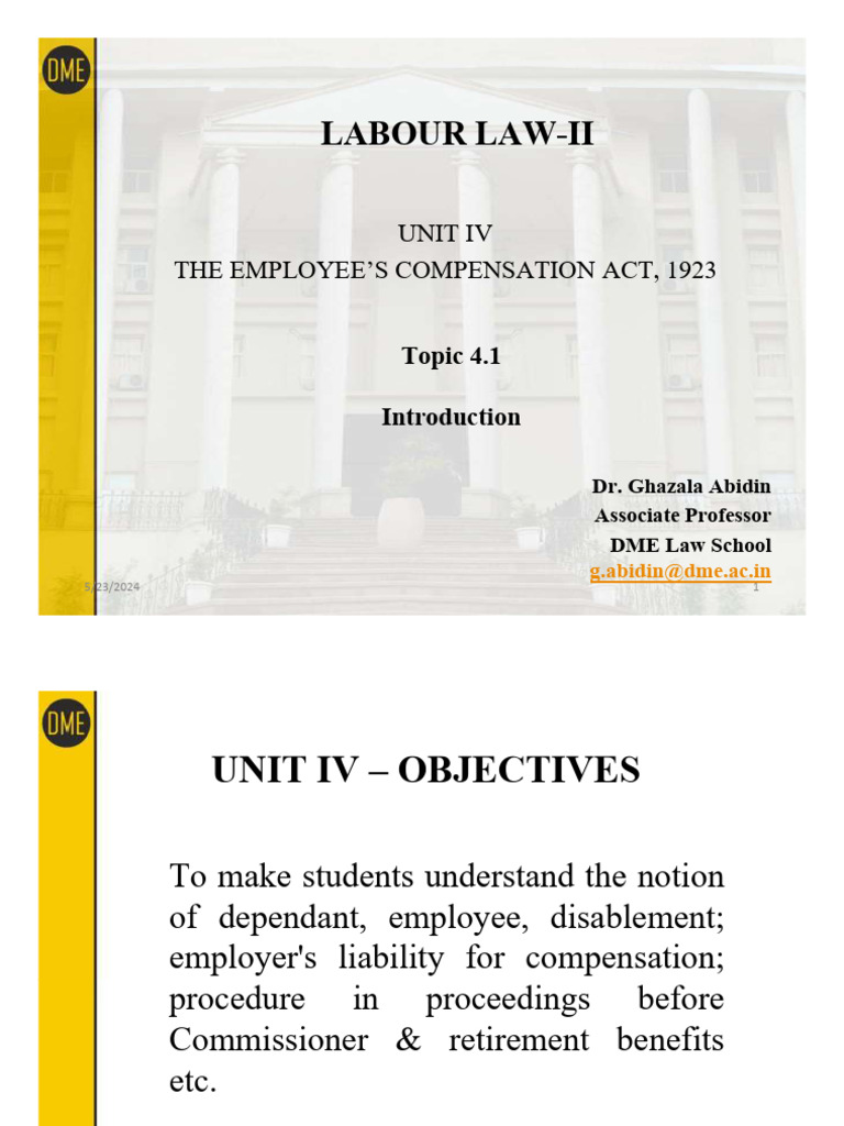 Unit IV - Labour Law-II - Dr. Ghazala Abidin | PDF