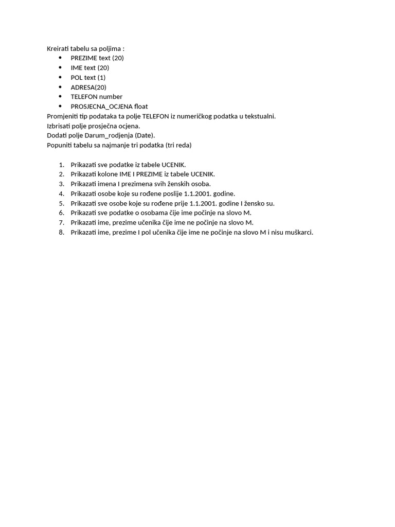 Vjezba Za Odgovaranje SQL | PDF