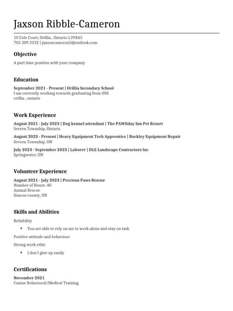 Jaxson Cameron Resume - Resume 2023 | PDF