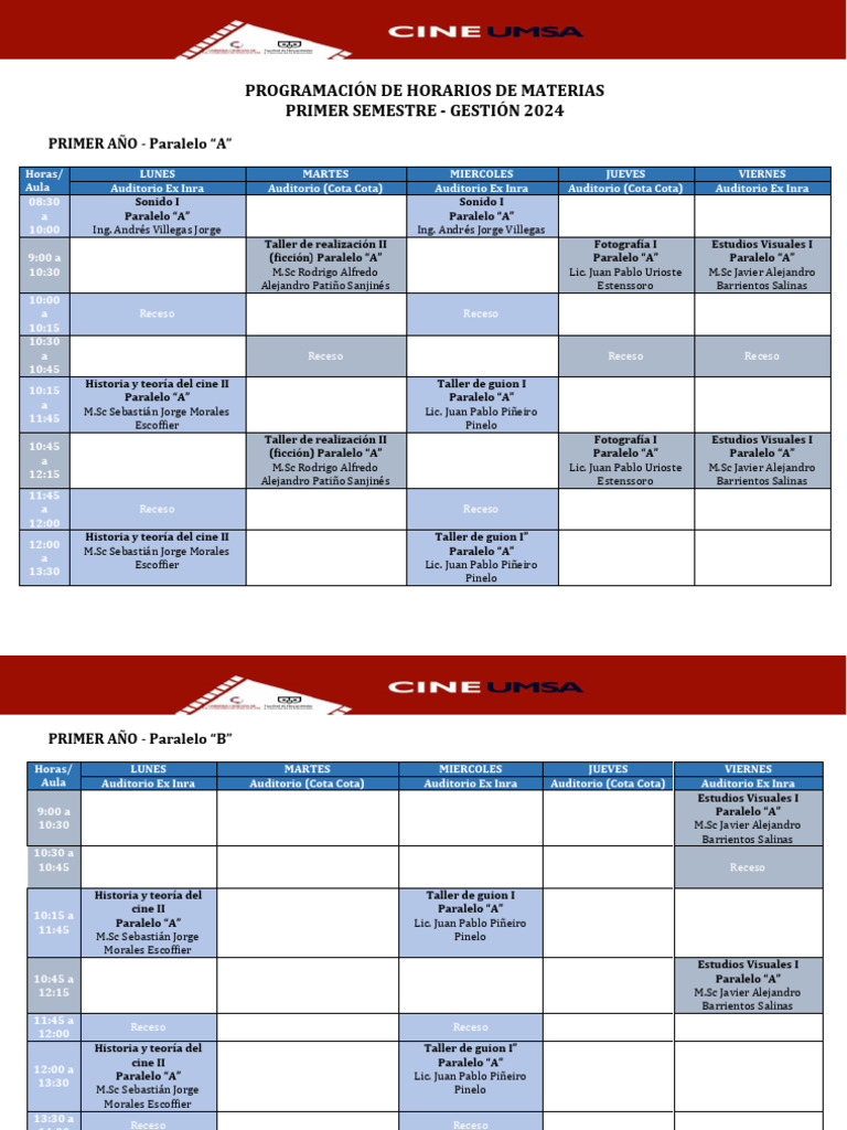 Horarios Materias 2do Semestre 3024 | PDF
