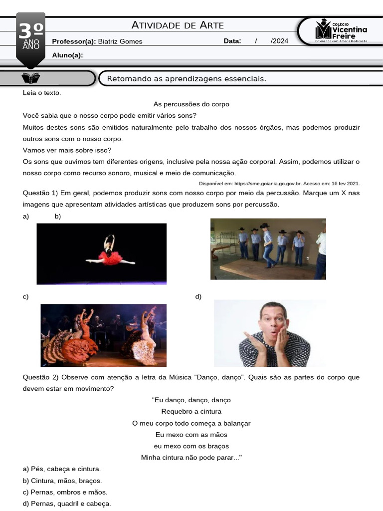 Atividade de Arte - 3° Ano | PDF