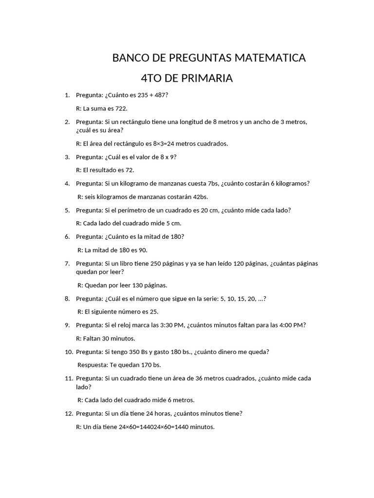 Banco de Preguntas Matematica | PDF