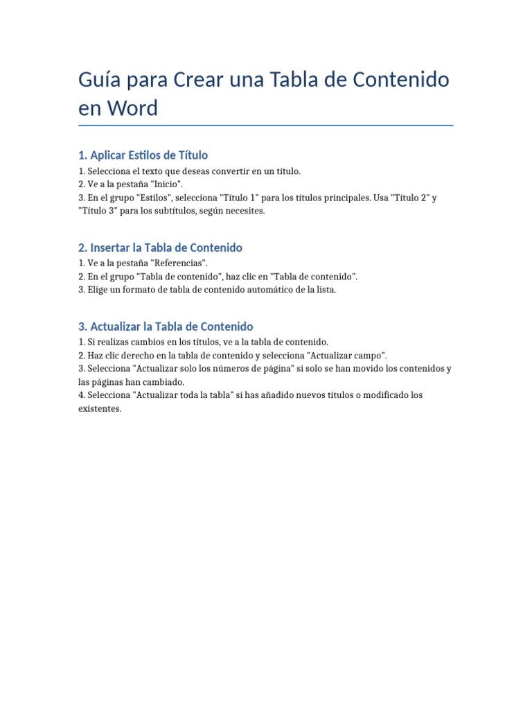Guía para Crear Una Tabla de Contenido en Word | PDF