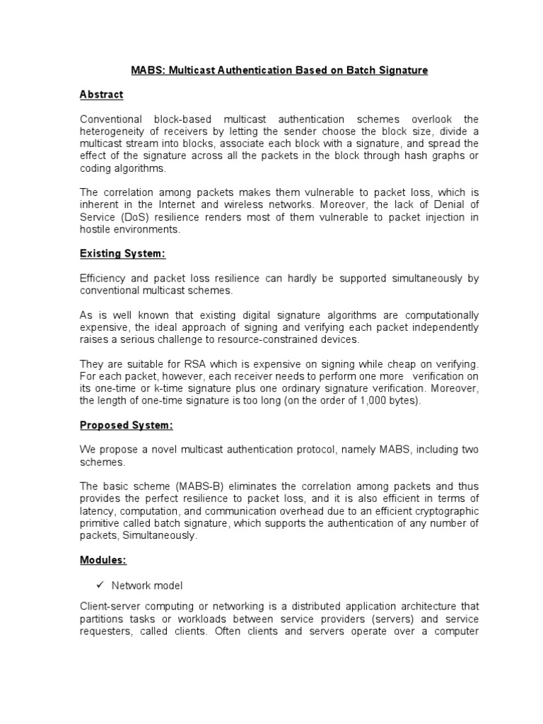 MABS: Efficient Multicast Authentication | PDF