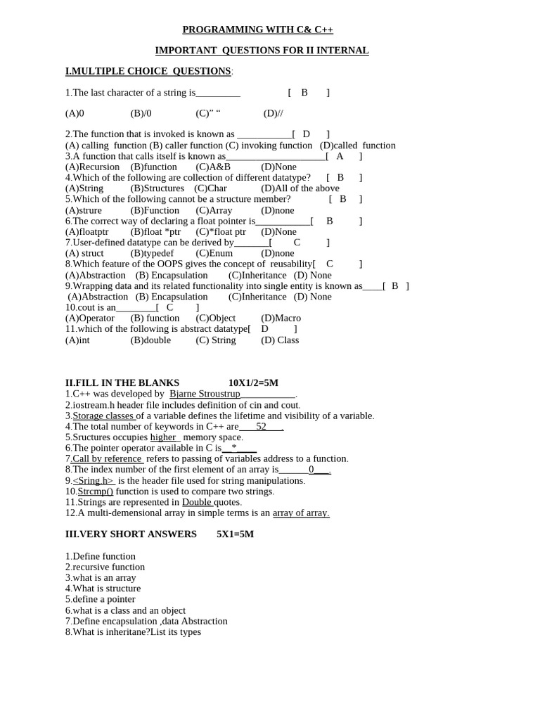 C & C++ inter-II Impt | PDF