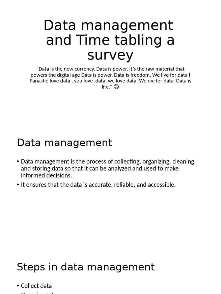 Data Management And Survey Time Tabling Pdf
