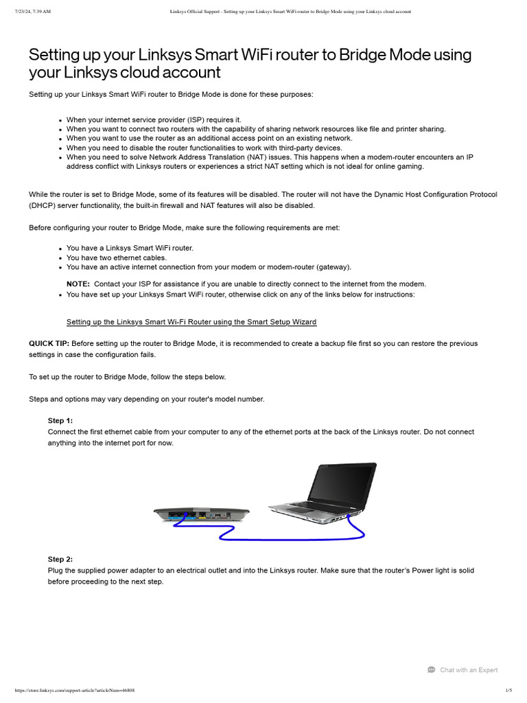 Linksys Official Support Setting Up Your Linksys Smart Wifi Router To Bridge Mode Using Your