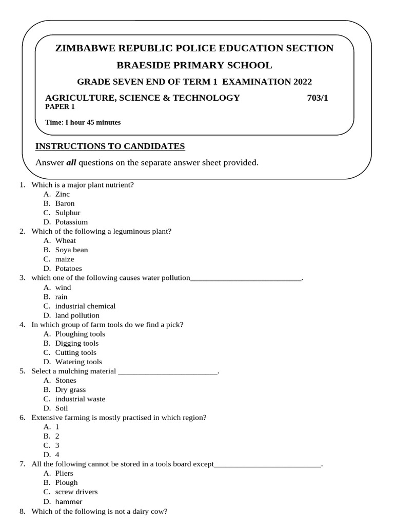 g7 Agriculture, Science & Technology Paper 1 2022 | PDF
