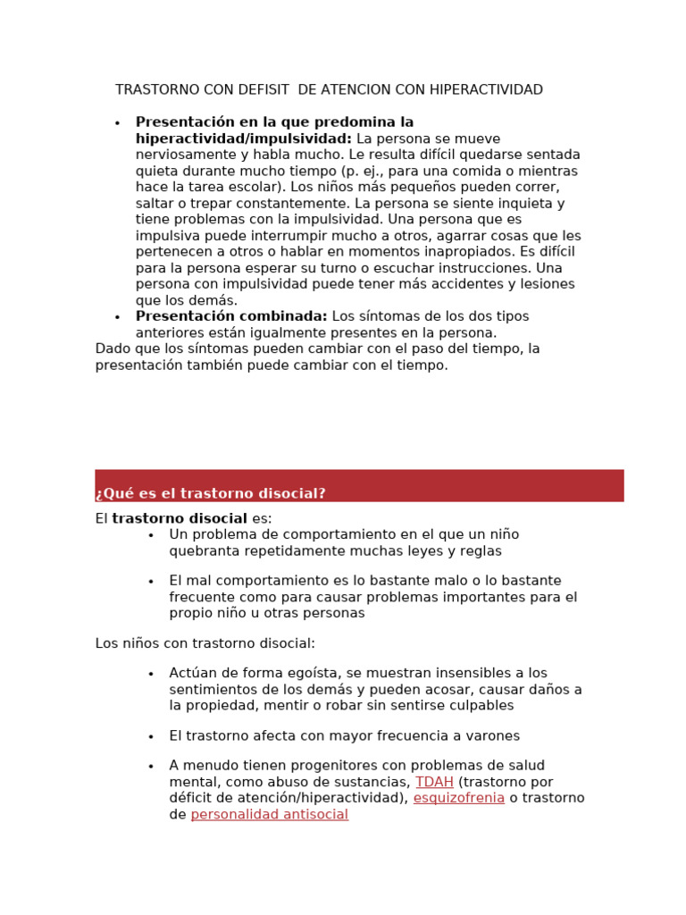 Trastorno Con Defisit de Atencion Con Hiperactividad | PDF | Desorden hiperactivo y deficit de ...