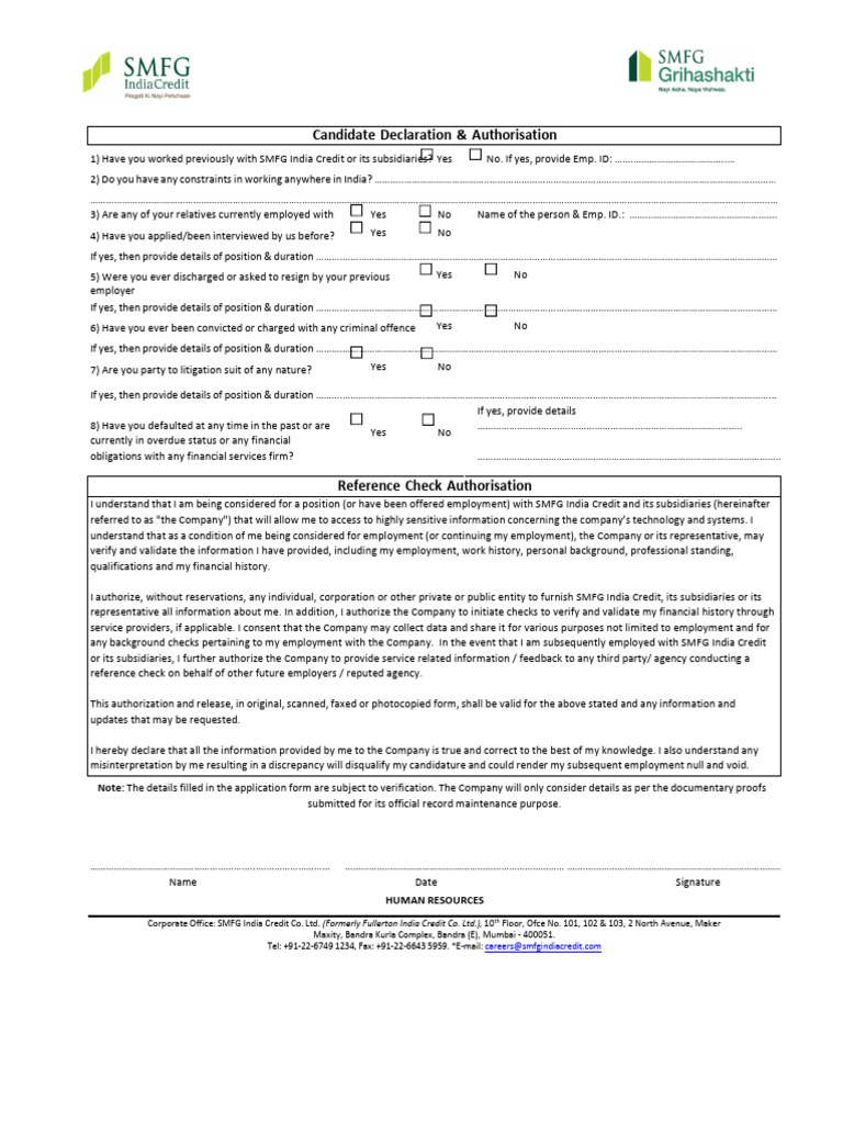Candidate Declaration & Authorisation Form | PDF