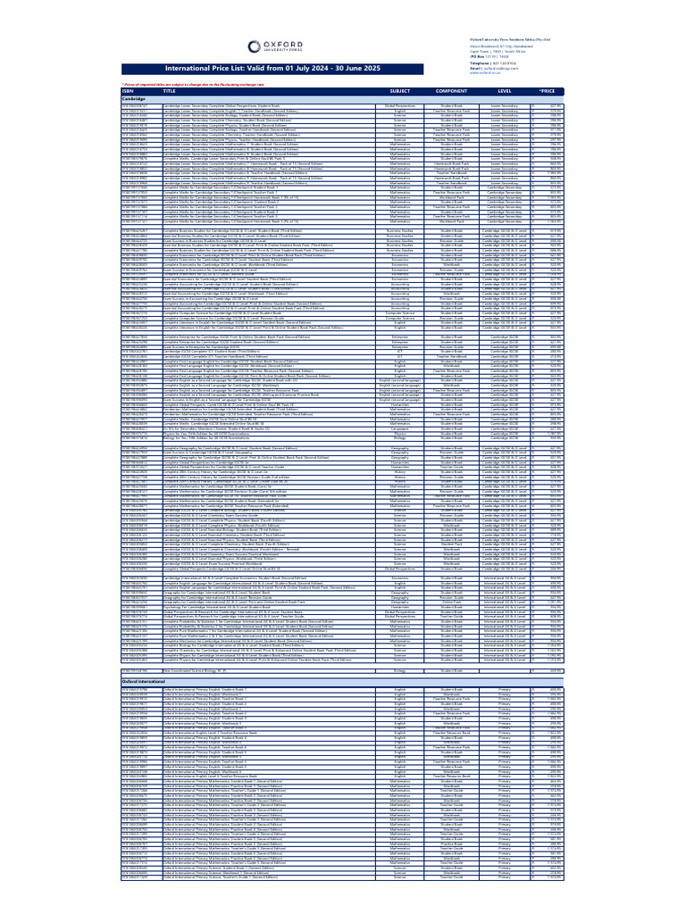OUP International Price List 2024-25 | PDF