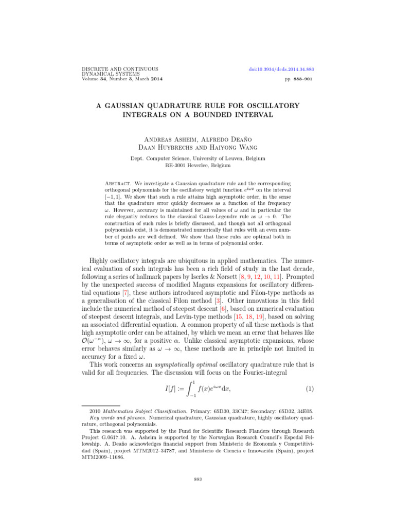 A Gaussian Quadrature Rule For Oscillatory | PDF