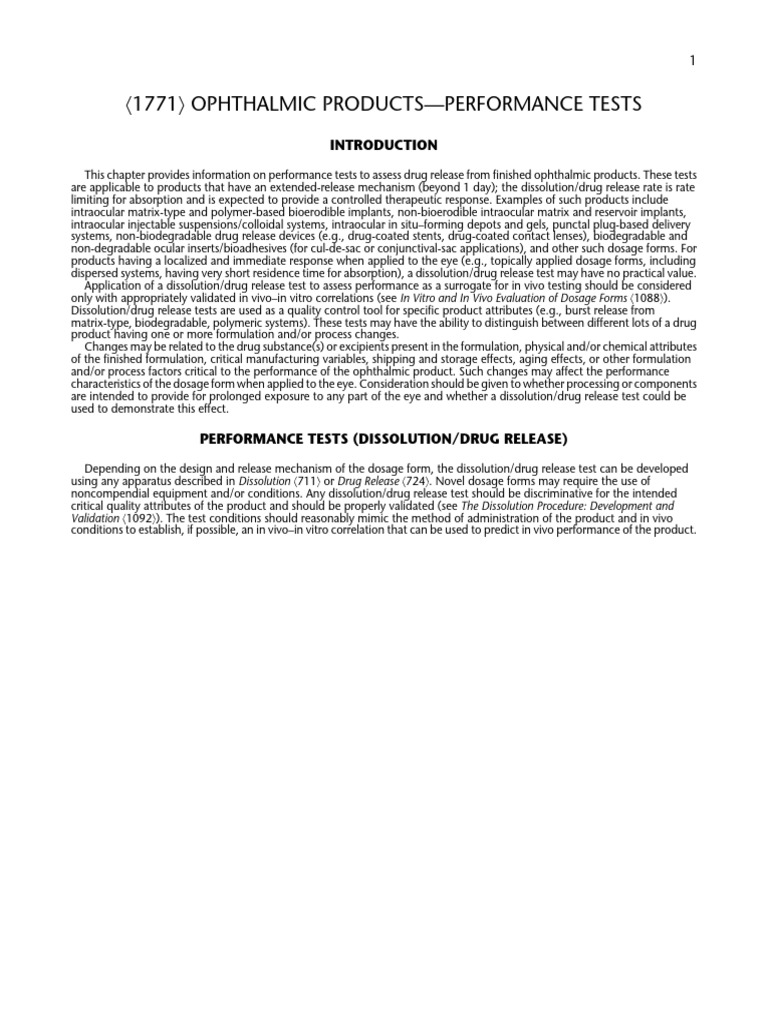 Ophthalmic Product Performance Tests | PDF | Pharmaceutical Formulation ...