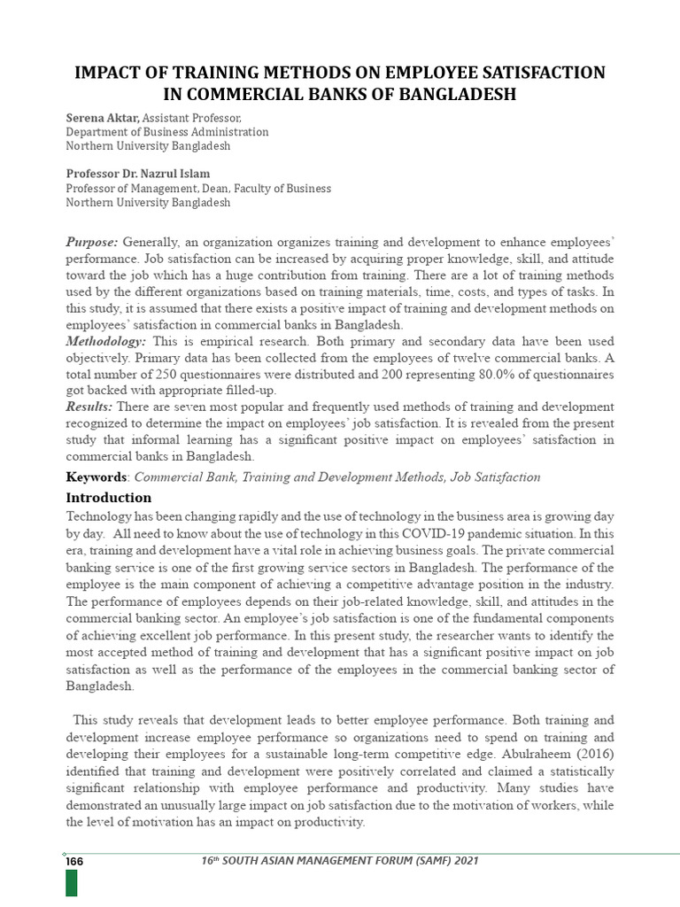 Impact Of Training Methods On Employee Satisfaction In Commercial Banks