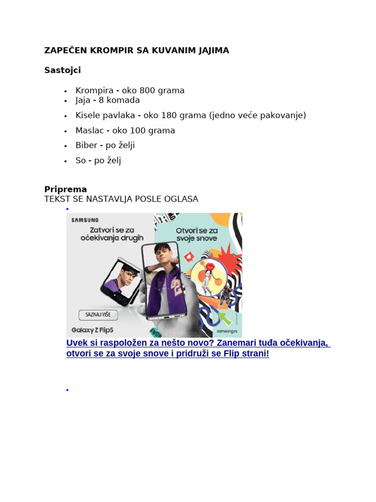 Zapečen Krompir Sa Kuvanim Jajima | PDF