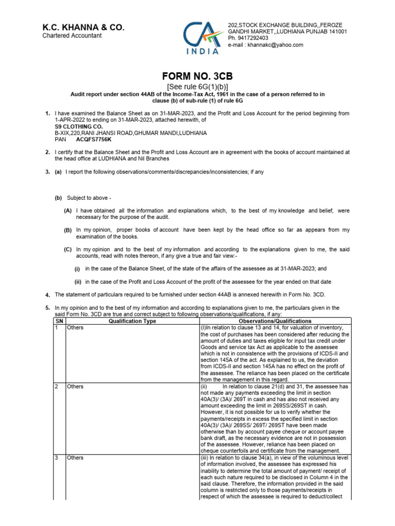 S9 Form 3CD Draft | PDF