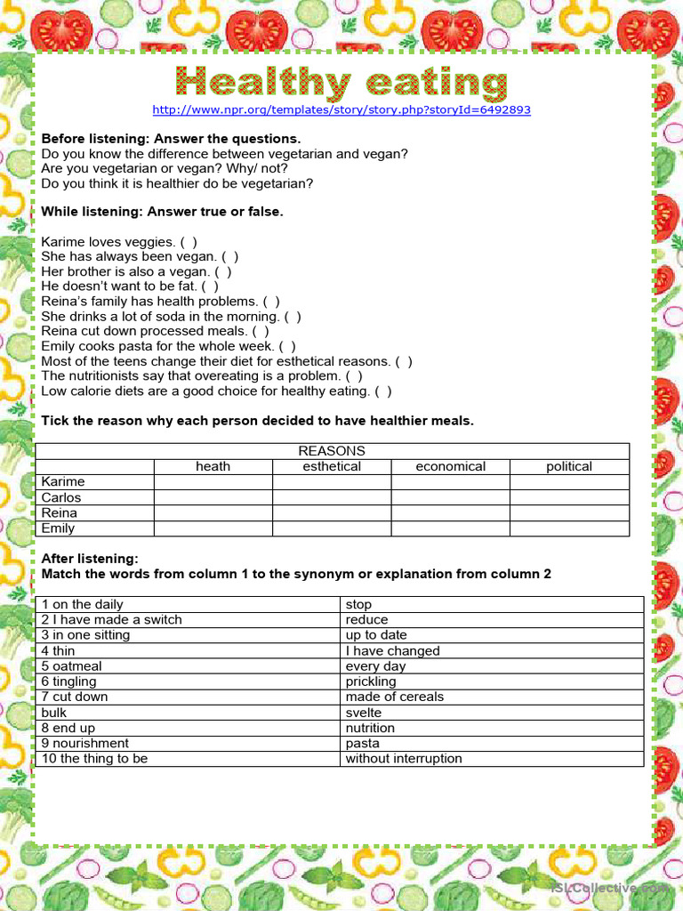 Listening - Healthy Eating | PDF