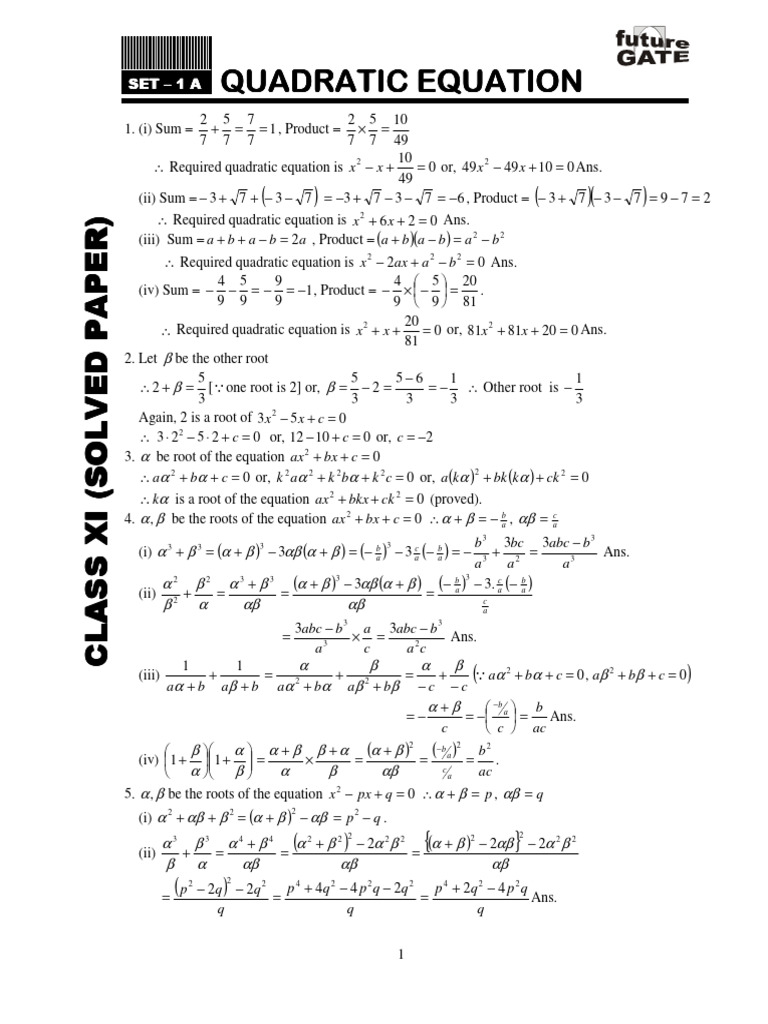 Quadratic Equation - 1A Solution | PDF