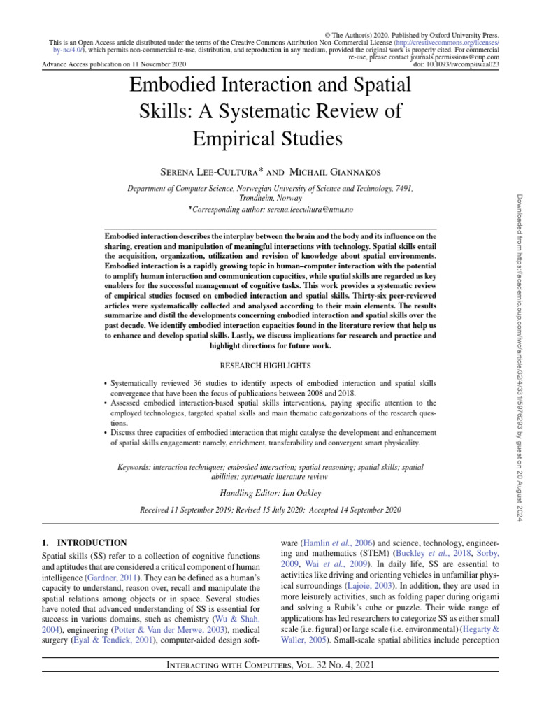 Embodied Interaction and Spatial Skills | PDF