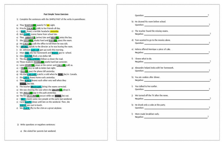 Exercises - Simple Past | PDF