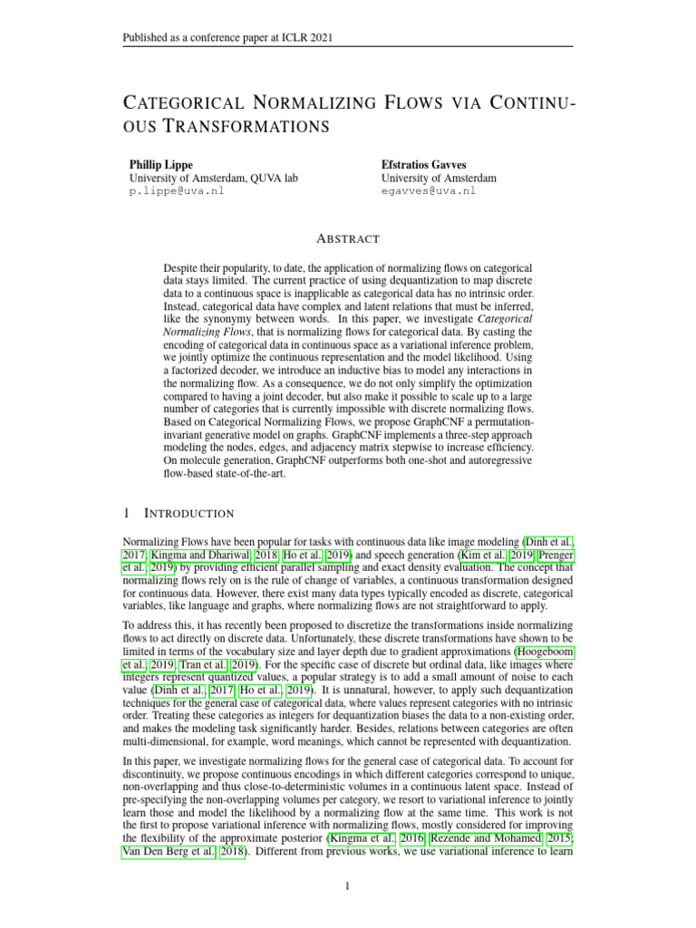 Categorical Normalizing Flows Via Continuous Transformations | PDF