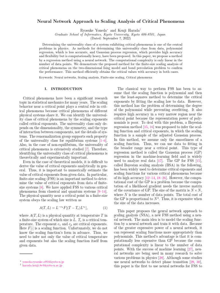 Neural Network Approach To Scaling Analysis of Critical Phenomena, Ryosuke Yoneda | PDF