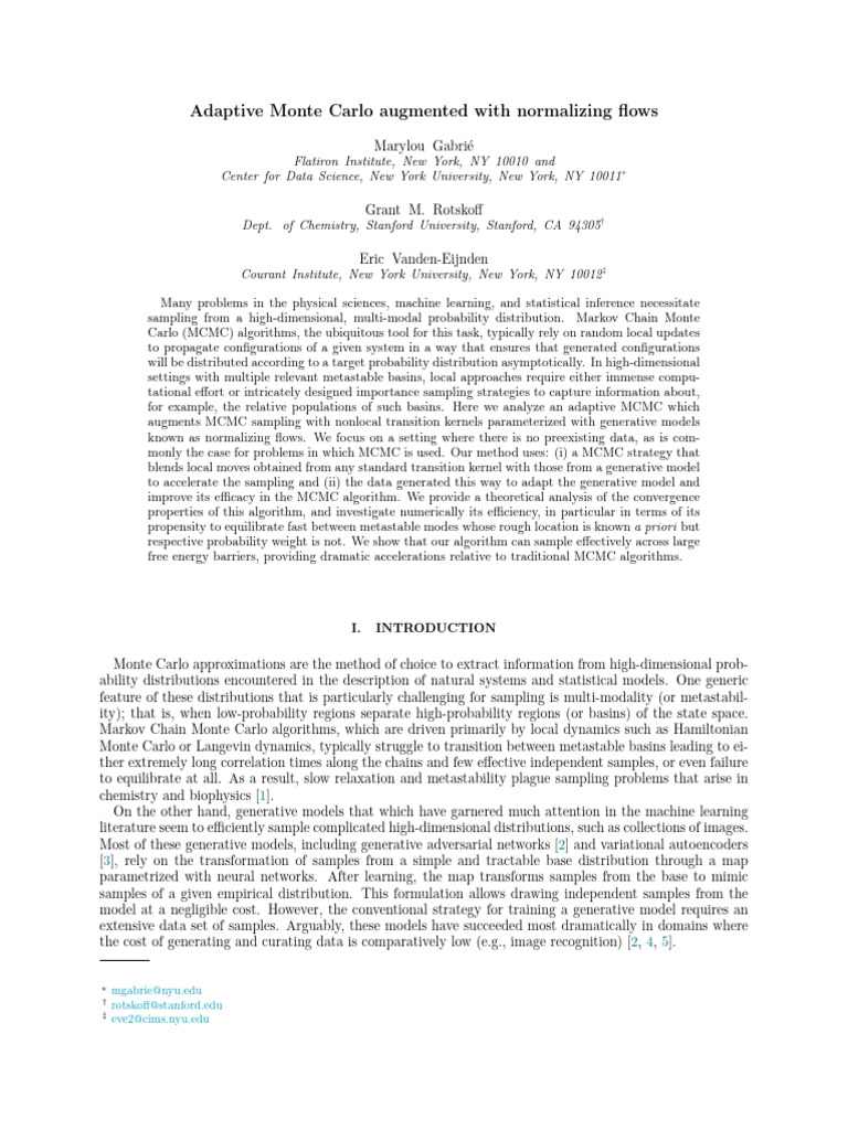 Adaptive Monte Carlo Augmented With Normalizing Flows | PDF