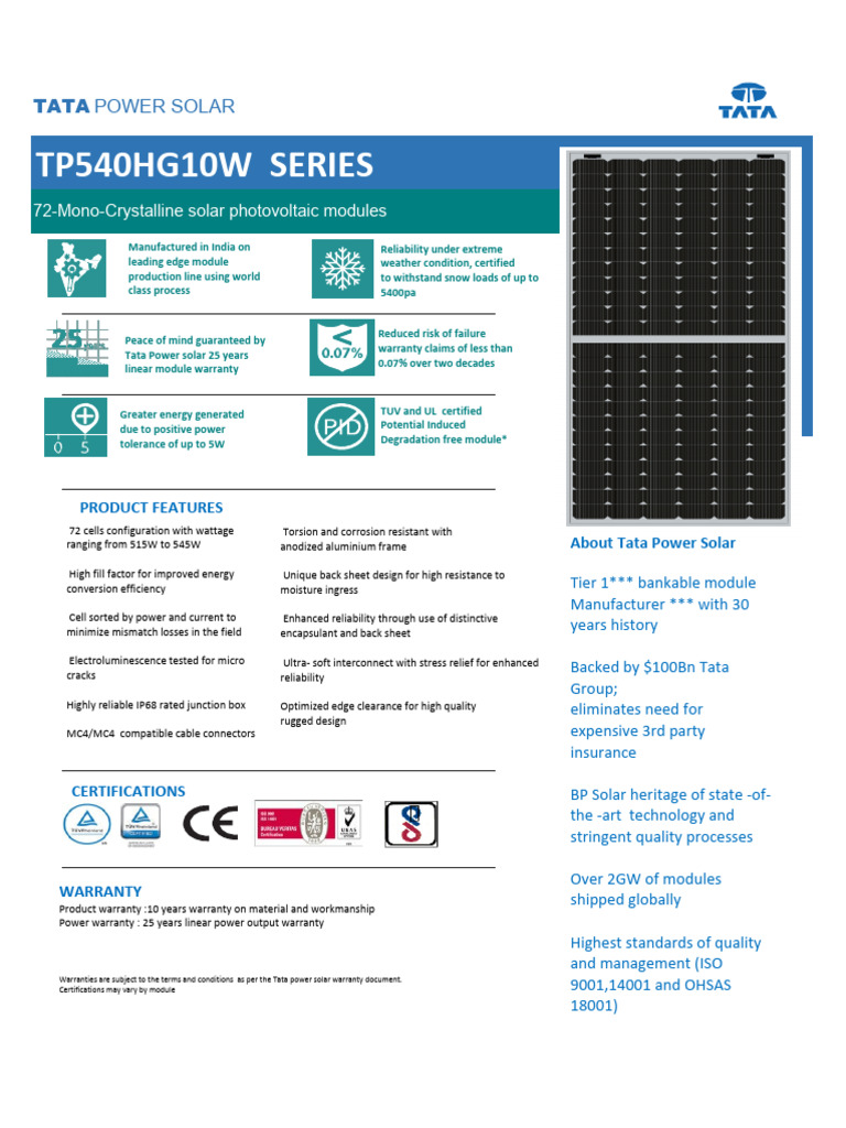 Tata-TC - 540W Data Sheet | PDF